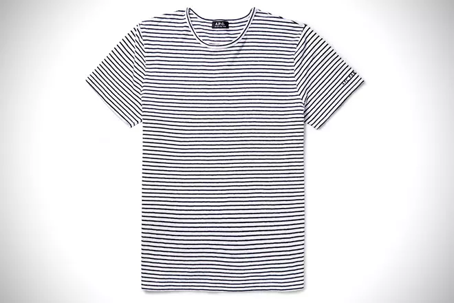 A.P.C. Camiseta de mezcla de algodón y lino a rayas